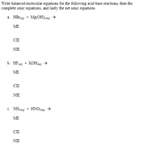 Solved Write balanced molecular equations for the following | Chegg.com