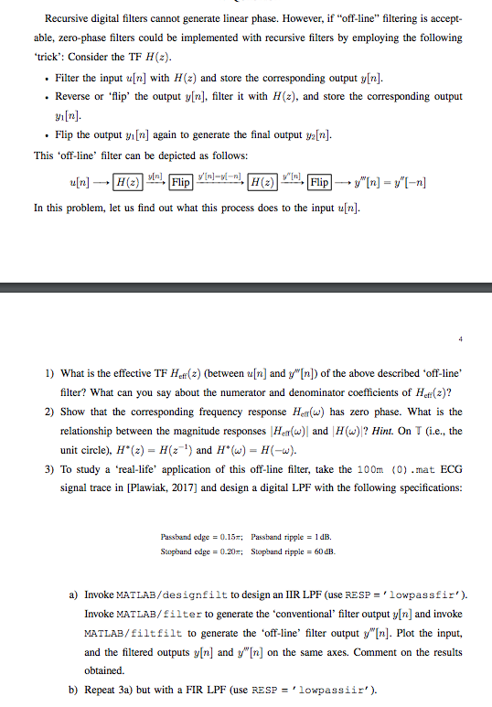 . Recursive digital filters cannot generate linear | Chegg.com