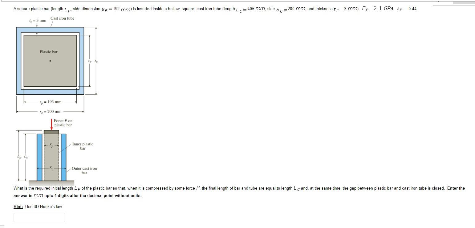 Solved A square plastic bar (length Lp, side dimension Sp= | Chegg.com