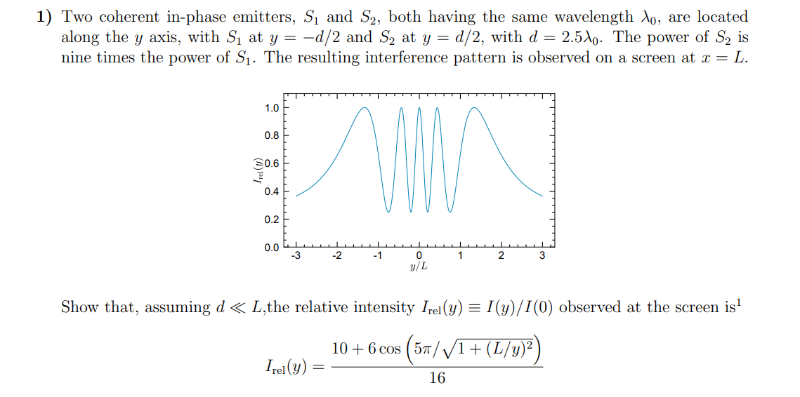 Solved 1) Two coherent in-phase emitters, S1 and S2, both | Chegg.com