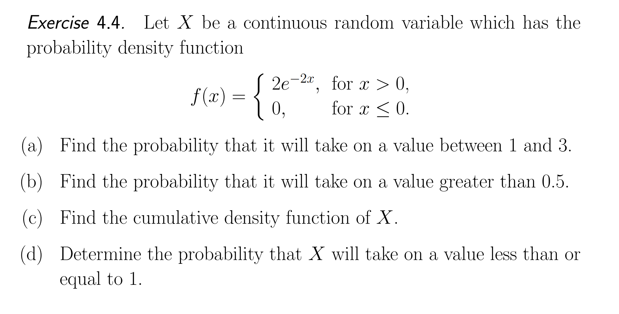 Solved Exercise 4.4. ﻿Let x ﻿be a continuous random variable | Chegg.com