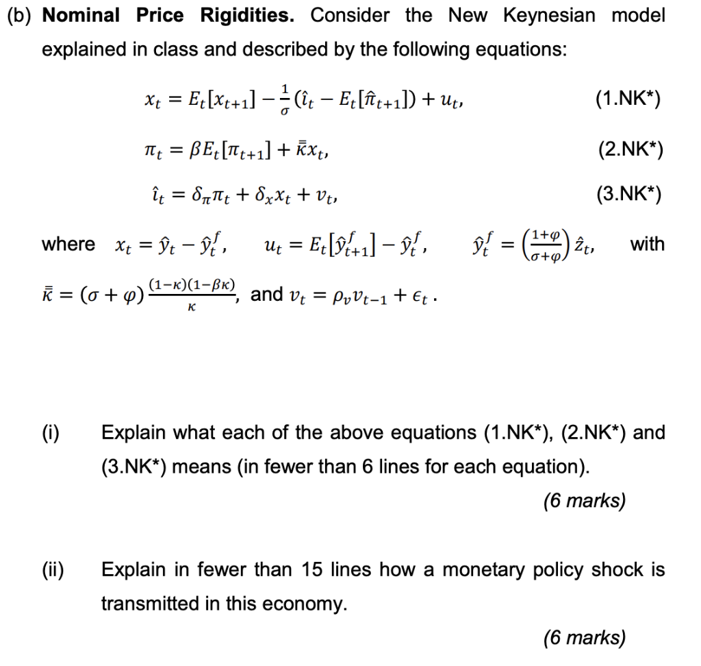 (b) Nominal Price Rigidities. Consider the New | Chegg.com