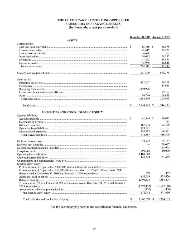 Solved IV. From the CHEESECAKE FACTORY statements attached, | Chegg.com