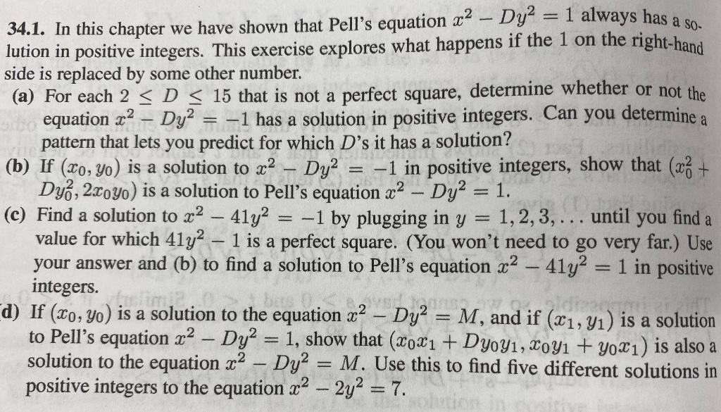 Solved 34.1. In this chapter we have shown that Pell's | Chegg.com