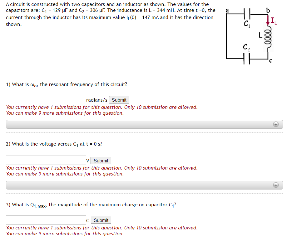 Solved A circuit is constructed with two capacitors and an | Chegg.com