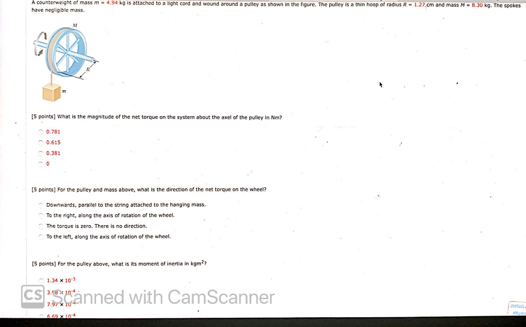 Solved A counterweight of mass m = 4.94 kg is attached to a | Chegg.com