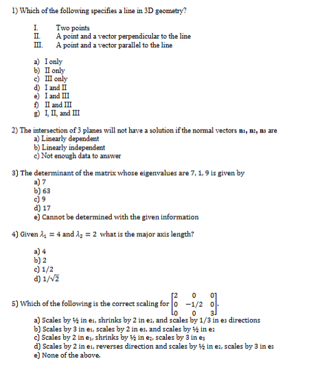 Solved 1) Which of the following specifies a line in 3D | Chegg.com