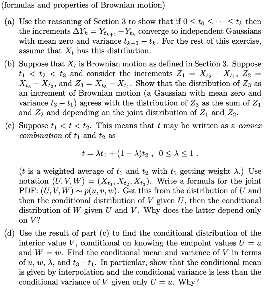 (formulas and properties of Brownian motion) 1 = (a) | Chegg.com