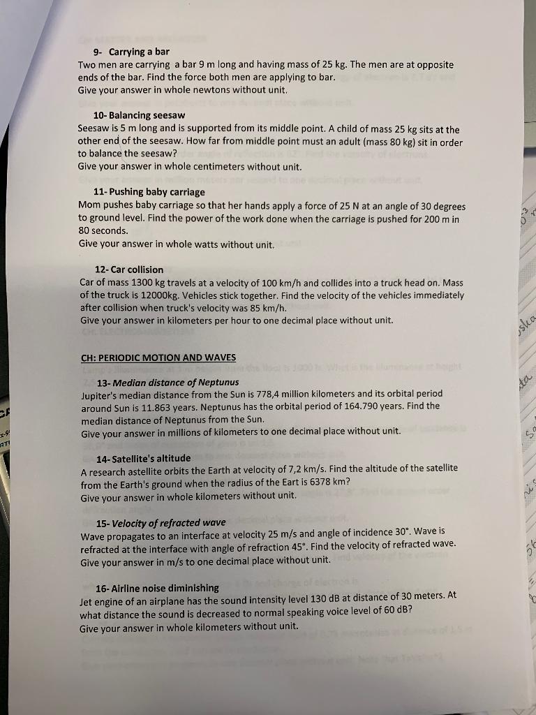 Solved 9. Carrying a bar Two men are carrying a bar 9 m long | Chegg.com
