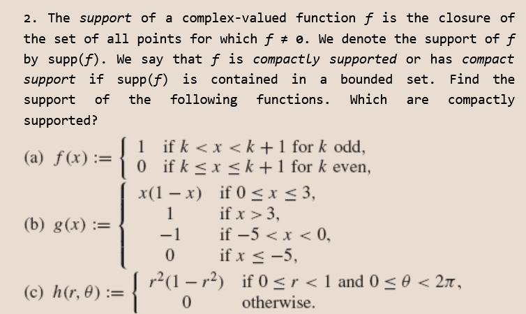Solved 2. The support of a complex-valued function f is the | Chegg.com