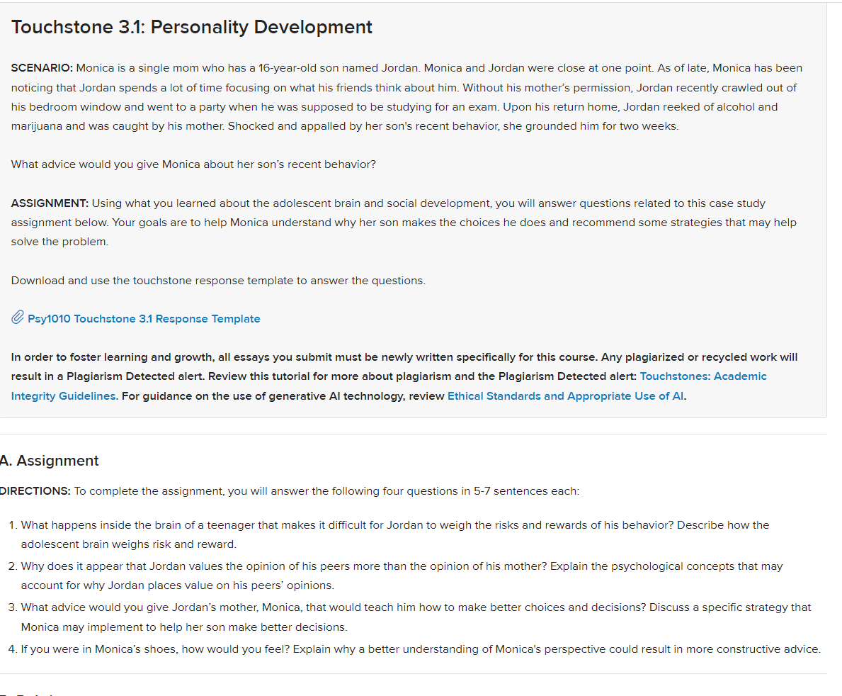 Solved Touchstone 3.1: Personality DevelopmentSCENARIO: | Chegg.com