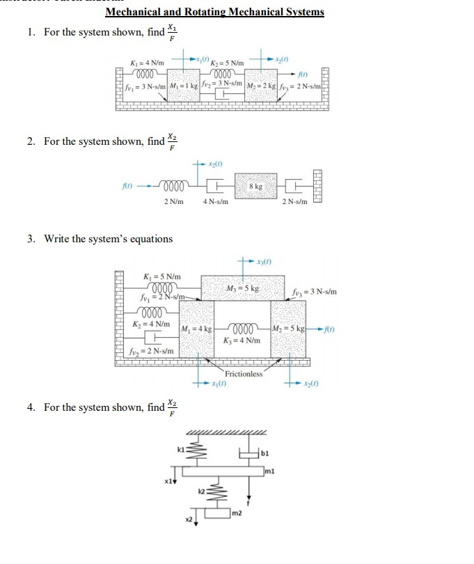 Solved Mechanical and Rotating Mechanical Systems 1. For the | Chegg.com