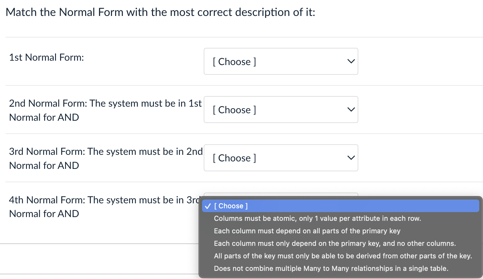 Solved Match the Normal Form with the most correct | Chegg.com