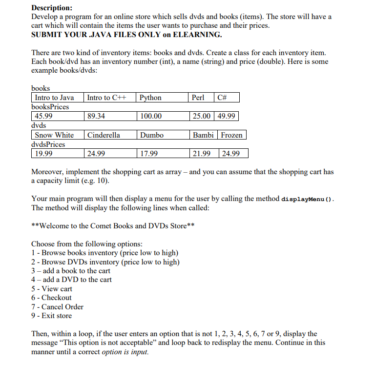 Solved Description: Develop a program for an online store | Chegg.com