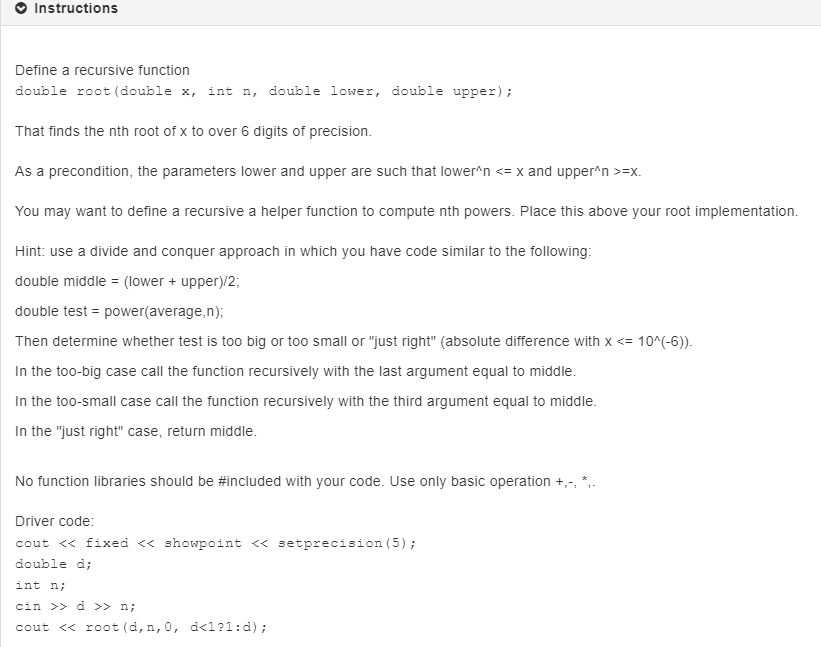Solved Instructions Define a recursive function double root | Chegg.com