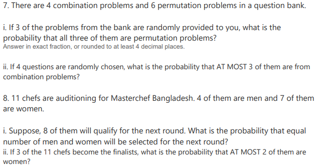Solved 7. There are 4 combination problems and 6 permutation | Chegg.com