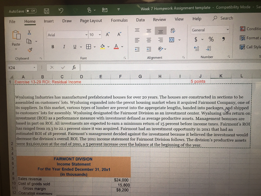 Solved AutoSave Off H B e z - Week 7 Homework Assignment | Chegg.com