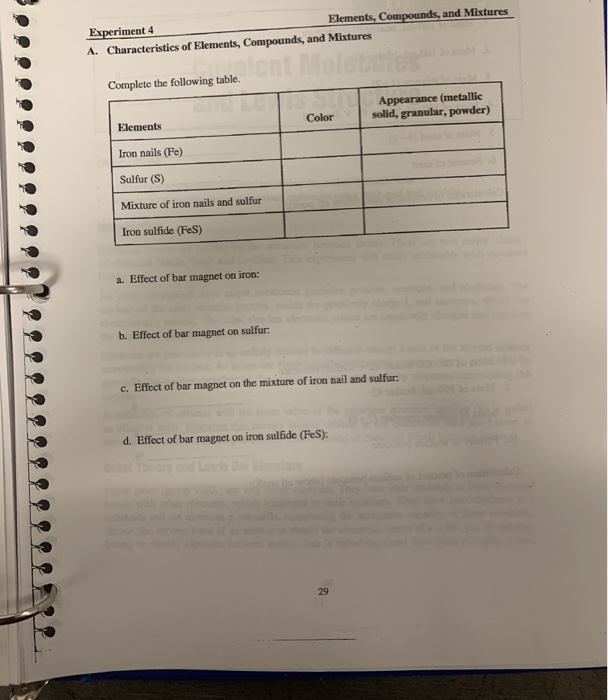 Solved Elements, Compounds, and Mixtures Experiment 4 | Chegg.com