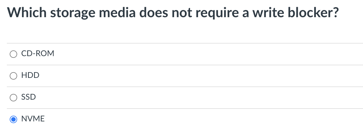 Solved Which storage media does not require a write blocker? | Chegg.com