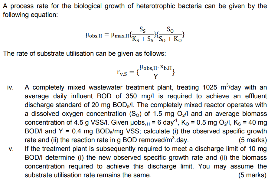 Solved A process rate for the biological growth of | Chegg.com