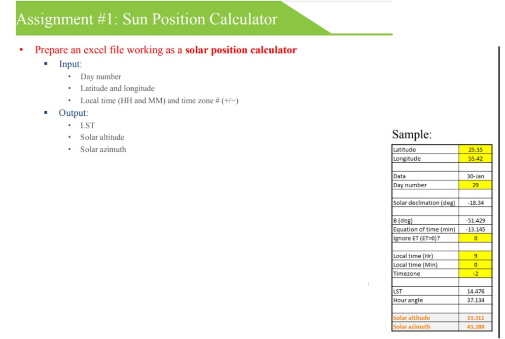 Solved Assignment #1 : Sun Position Calculator Prepare an | Chegg.com
