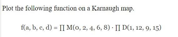 Solved Plot The Following Function On A Karnaugh Map 