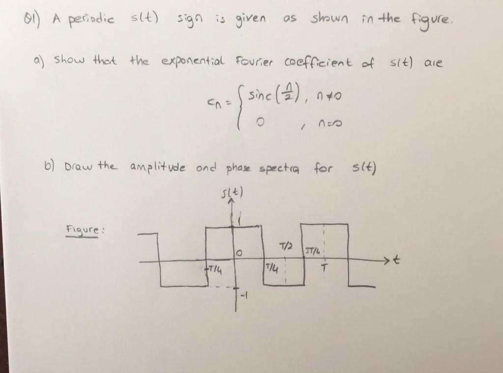 Solved 01) A periodic slt) sign is given as shown in the | Chegg.com
