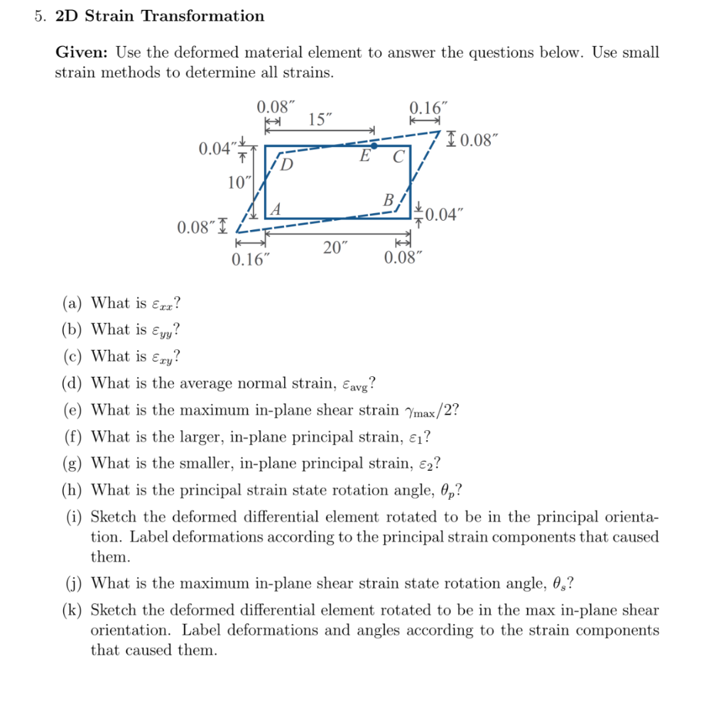 Solved 5. 2D Strain Transformation Given: Use the deformed | Chegg.com