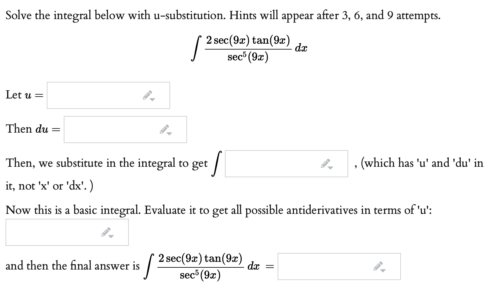 Solved Solve the integral below with u-substitution. Hints | Chegg.com