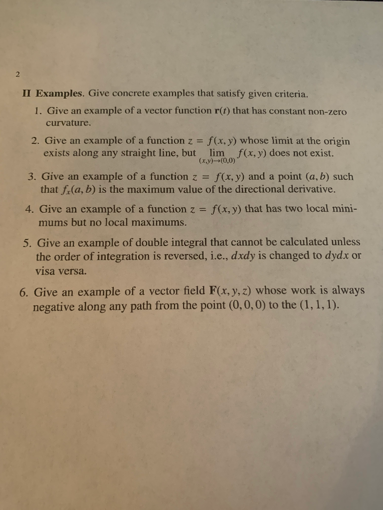 Solved II Examples. Give concrete examples that satisfy | Chegg.com