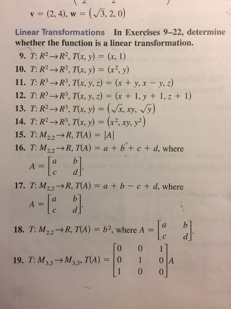 Solved 2 v = (2, 4), w (v/3, 2, 0) Linear Transformations In | Chegg.com
