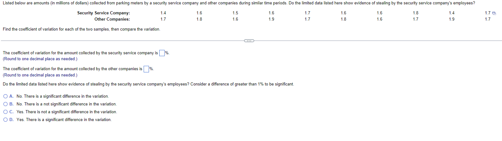 Solved A. No. There is a significant difference in the | Chegg.com