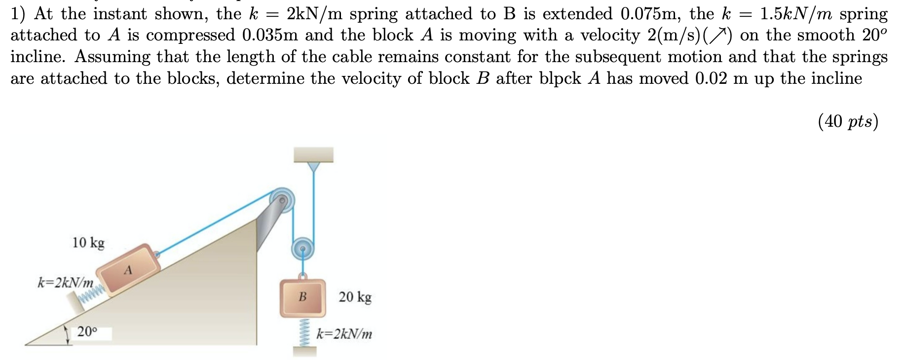 Solved 1) At the instant shown, the k = 2kN/m spring | Chegg.com