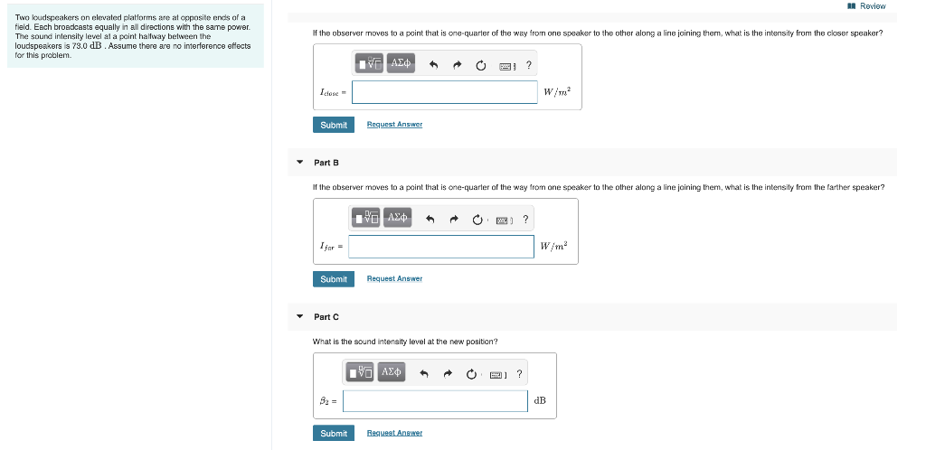 Solved A Review Two loudspeakers on elevated platforms are | Chegg.com