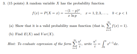 Solved ( 15 points) A random variable X has the probability | Chegg.com