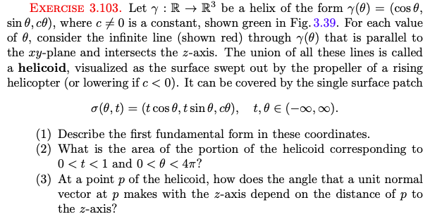 Solved EXERCISE 3.103. Let y: R + R3 be a helix of the form | Chegg.com