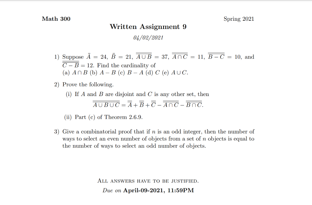Solved Math 300 Spring 2021 Written Assignment 9 04/02/2021 | Chegg.com