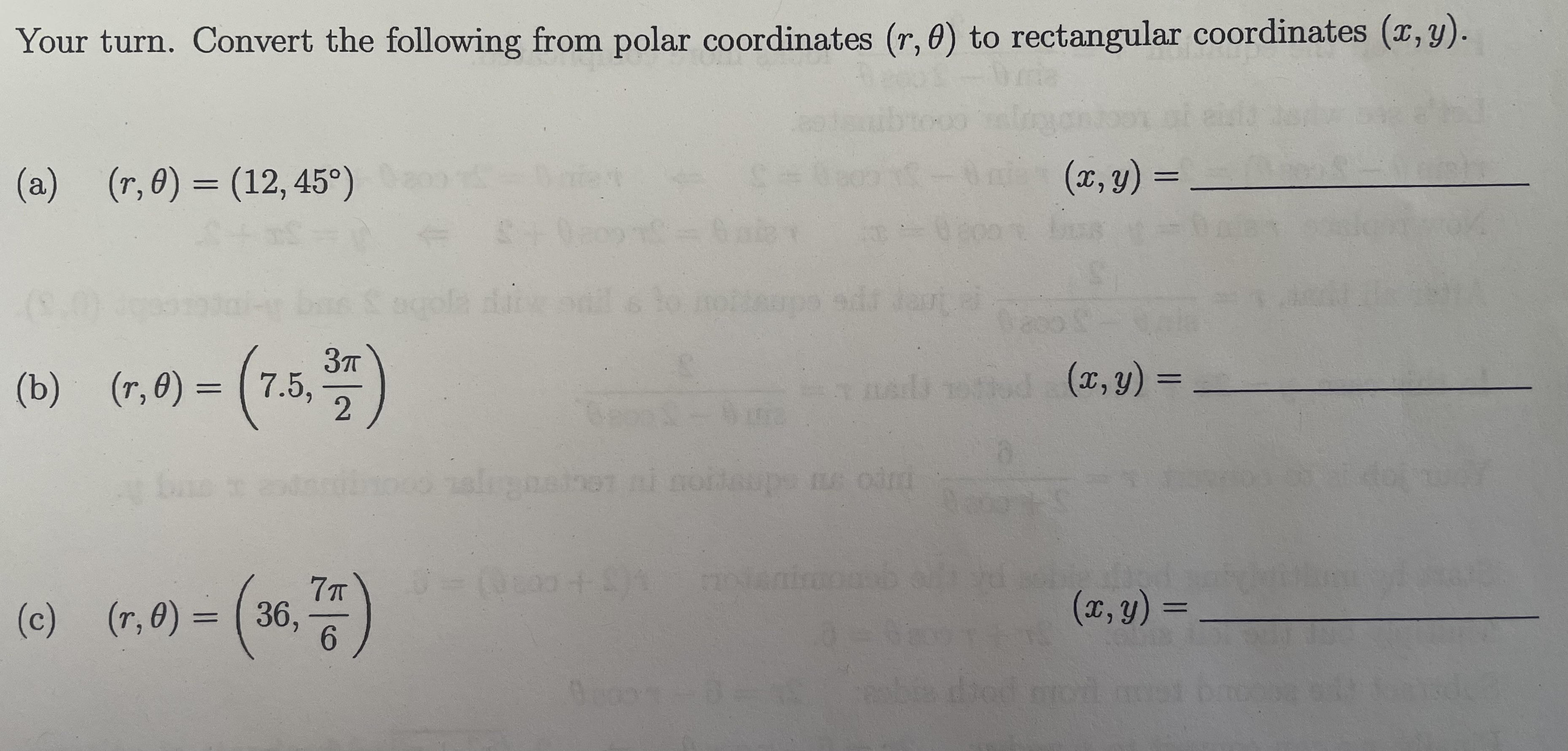 Solved Convert the following from polar coordinates (r,θ) | Chegg.com