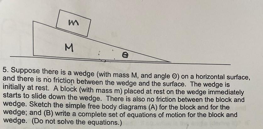 Solved 5. Suppose there is a wedge (with mass M, and angle Θ | Chegg.com