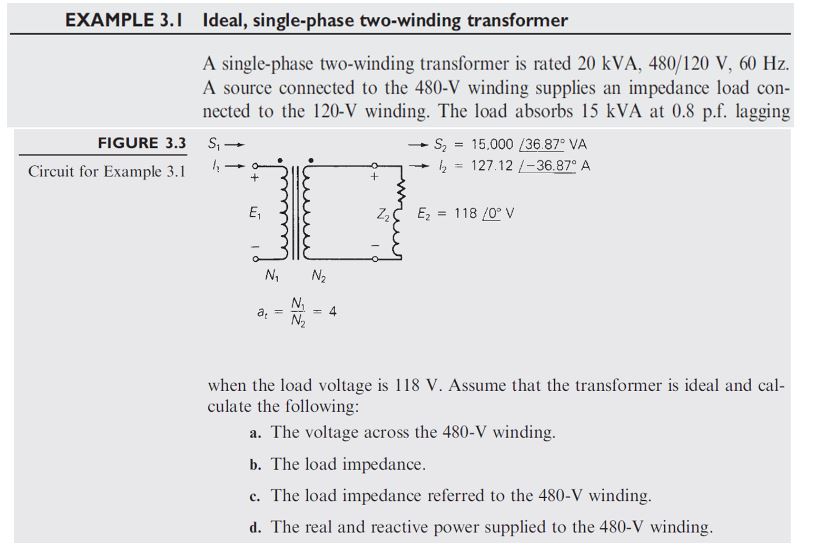 Solved EXAMPLE 3.I Ideal, single-phase two-winding | Chegg.com