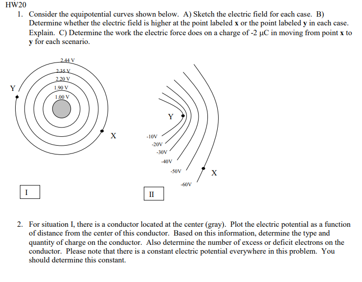Solved 1. Consider the equipotential curves shown below. A) | Chegg.com