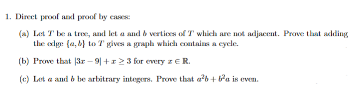 Solved 1. Direct proof and proof by cases: (a) Let T be a | Chegg.com