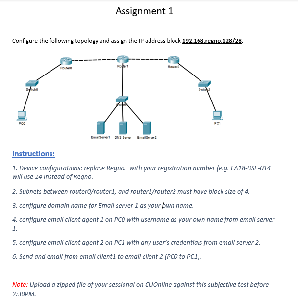 Assignment 1 Configure the following topology and | Chegg.com