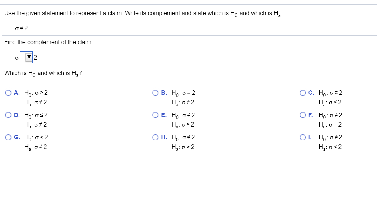 Solved Use the given statement to represent a claim. Write | Chegg.com