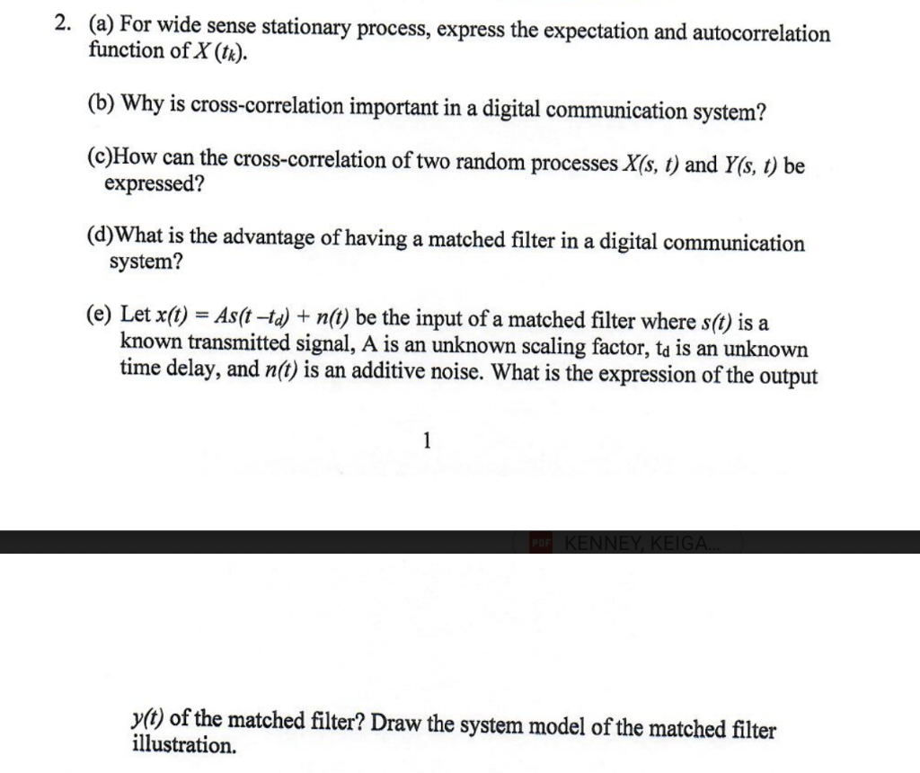 Solved 2. (a) For wide sense stationary process, express the | Chegg.com