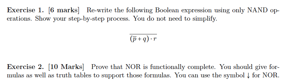 Solved Exercise 1. [6 marks] Re-write the following Boolean | Chegg.com