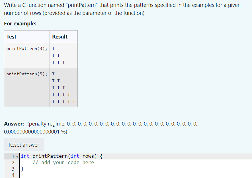 Solved Write a C function named "printPattern" that prints | Chegg.com