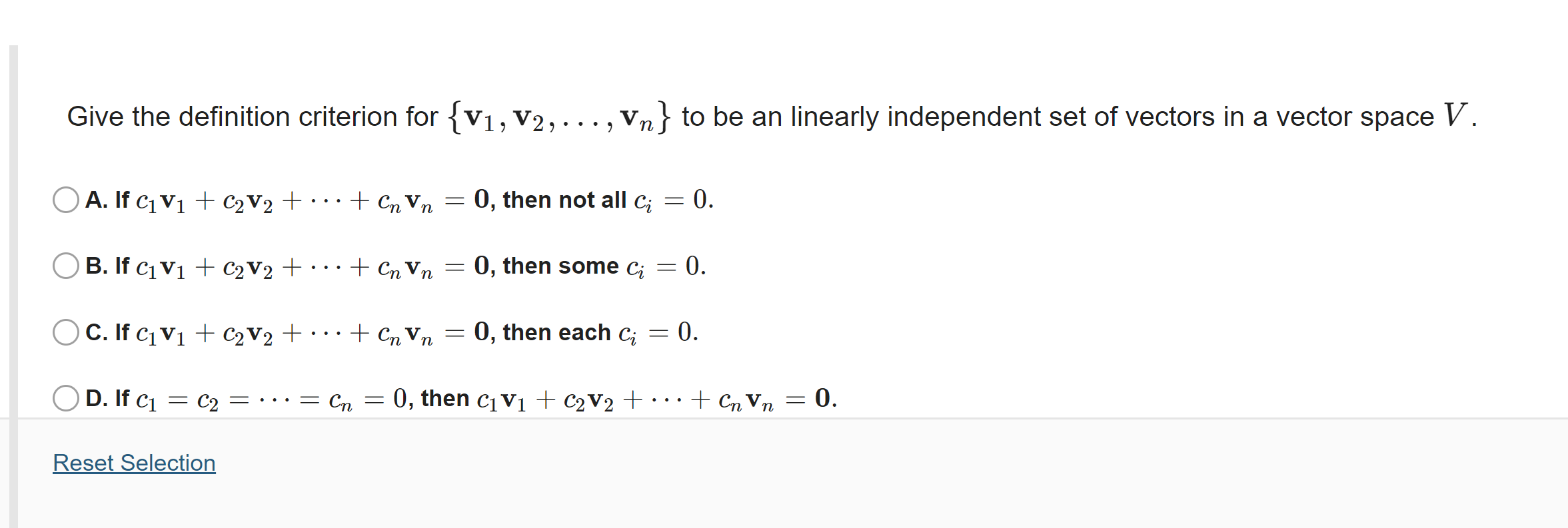 Solved Give the definition criterion for {V1, V2,..., Vn} to | Chegg.com