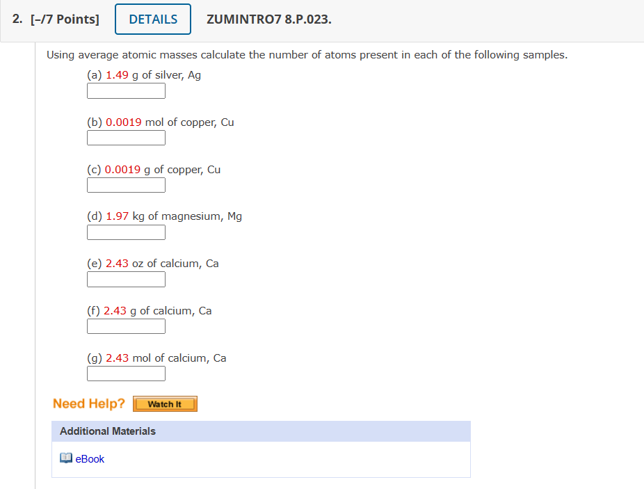 Solved Using average atomic masses calculate the number of | Chegg.com