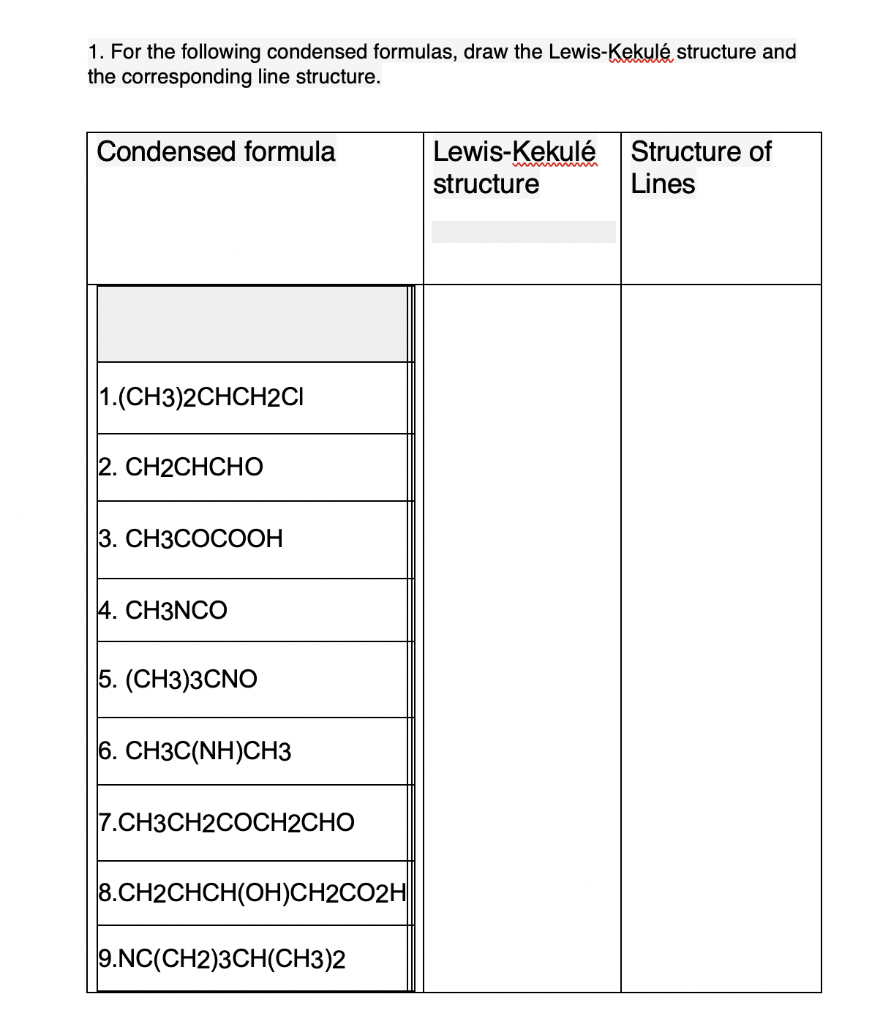 Solved 1. For the following condensed formulas, draw the | Chegg.com